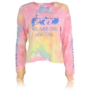 disney ladies lion king fashion top - hakuna matata clothing lion king tie dye long sleeve crop tee (tie dye, medium)