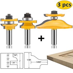 LEATBUY Router Bit Set 1/2-Inch Shank 3 PCS, Round Over Raised Panel Cabinet Door Ogee Rail and Stile Router Bits, Woodworking Wood Cutter, Wood Carbide Tool(1/2-Double Side)