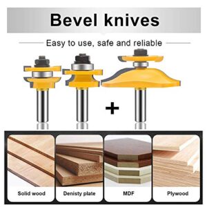 LEATBUY Router Bit Set 1/2-Inch Shank 3 PCS, Round Over Raised Panel Cabinet Door Ogee Rail and Stile Router Bits, Woodworking Wood Cutter, Wood Carbide Tool(1/2-Double Side)