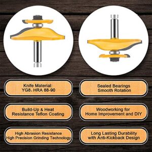 LEATBUY Router Bit Set 1/2-Inch Shank 3 PCS, Round Over Raised Panel Cabinet Door Ogee Rail and Stile Router Bits, Woodworking Wood Cutter, Wood Carbide Tool(1/2-Double Side)