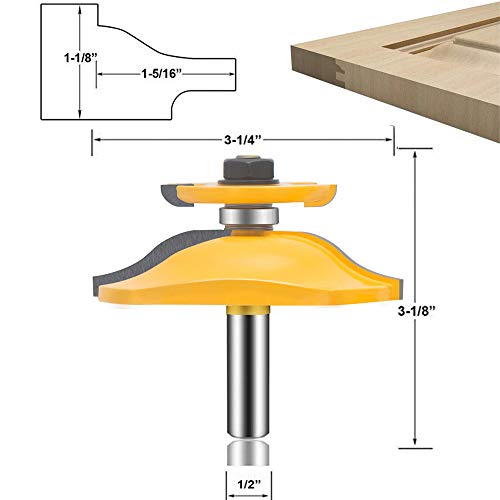 LEATBUY Router Bit Set 1/2-Inch Shank 3 PCS, Round Over Raised Panel Cabinet Door Ogee Rail and Stile Router Bits, Woodworking Wood Cutter, Wood Carbide Tool(1/2-Double Side)