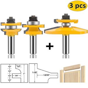 LEATBUY 3 PCS Router Bit Set 1/2-Inch Shank, Round Over Raised Panel Cabinet Door Ogee Rail and Stile Router Bits, Woodworking Wood Cutter, Carbide CNC Router(1/2-Double)