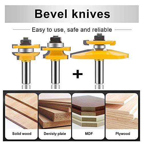 LEATBUY 3 PCS Router Bit Set 1/2-Inch Shank, Round Over Raised Panel Cabinet Door Ogee Rail and Stile Router Bits, Woodworking Wood Cutter, Carbide CNC Router(1/2-Double)