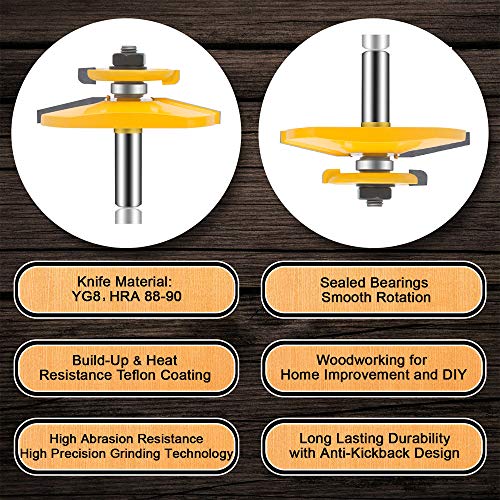 LEATBUY 3 PCS Router Bit Set 1/2-Inch Shank, Round Over Raised Panel Cabinet Door Ogee Rail and Stile Router Bits, Woodworking Wood Cutter, Carbide CNC Router(1/2-Double)