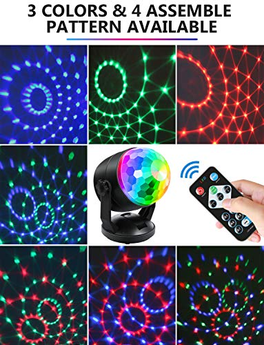 [4-Pack] Sound Activated Party Lights with Remote Control, Battery Powered/USB Portable RBG Disco Ball Light, Dj Lighting, Strobe Lamp 7 Modes Stage Party Supplies for Home Room Dance Parties Karaoke