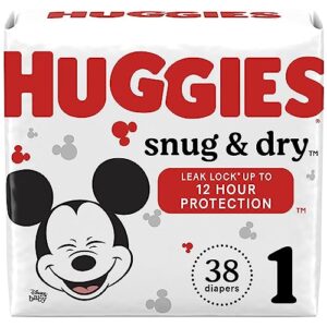 huggies size 1 diapers, snug & dry newborn diapers, size 1 (8-14 lbs), 38 count