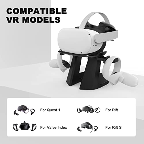 AMVR Compatible with Quest 2 Stand, Upgraded Heavier VR Headset Display Stand Holder and Controller Mount Station for Quest 2/Quest 1/Rift/Rift S and Touch Controllers Accessories (Black)