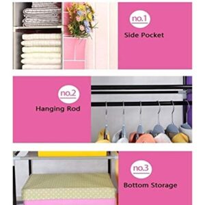 YSJ LTD 67" Simple Wardrobe, 3D Cartoon Pattern Thick Reinforcement Pipe Folding Dustproof Wardrobe Multifunction Wardrobe Closet Bedroom Furniture Children Room Decorate Storage Cabinet Assembly Ward