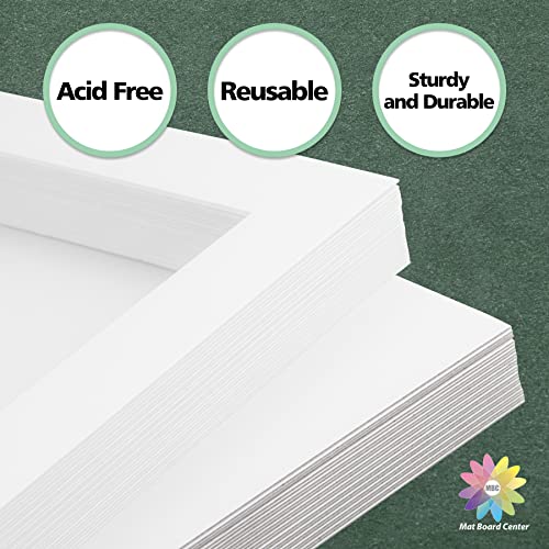 Mat Board Center, Pack of 50, 11x14 for 8x10 - White Mats, Clear Bags, Backing Boards - Acid Free, 4-ply Thickness, White Core - for Pictures, Photos, Framing