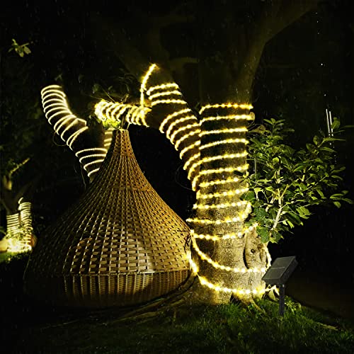 Solar Rope Light 33FT 100L IP65 Waterproof Outdoor LED Copper Fairy String Tube Lights for Party Garden Porch Yard Home Wedding Christmas Halloween Holiday Tree Decoration Lighting (Warm White)