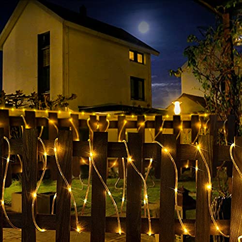 Solar Rope Light 33FT 100L IP65 Waterproof Outdoor LED Copper Fairy String Tube Lights for Party Garden Porch Yard Home Wedding Christmas Halloween Holiday Tree Decoration Lighting (Warm White)