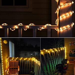 Solar Rope Light 33FT 100L IP65 Waterproof Outdoor LED Copper Fairy String Tube Lights for Party Garden Porch Yard Home Wedding Christmas Halloween Holiday Tree Decoration Lighting (Warm White)