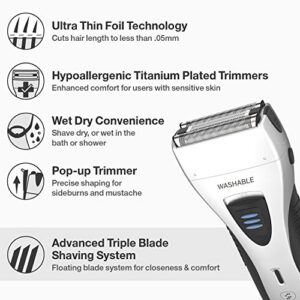 YASUN Foil Shaver for Men, Electric Razor for Men, Wet/Dry IPX7 Waterproof Electric Shavers for Men with Pop-up Beard Trimmer, Cordless Rechargeable Mens Razor - YS5800 Silver & Black