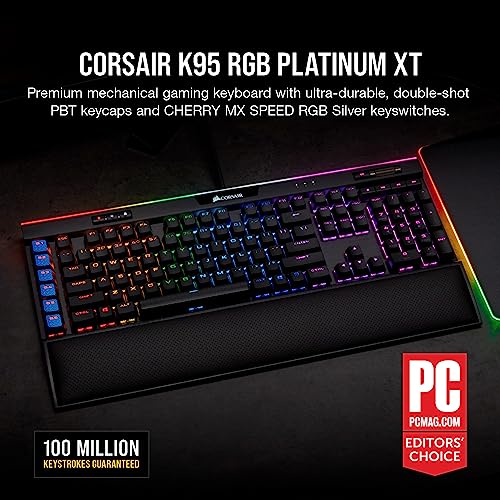 Corsair K95 RGB PLATINUM XT Mechanical Wired Gaming Keyboard - Cherry MX Speed Switches - PBT Double-Shot Keycaps - iCUE Compatible - QWERTY NA Layout - Black