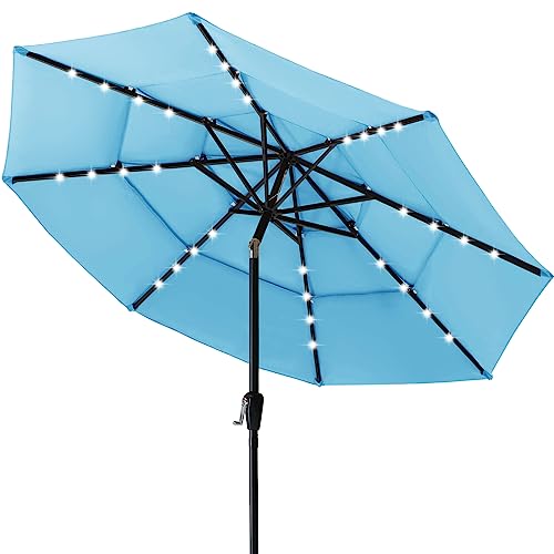 ABCCANOPY Solar Led Patio Umbrellas 3-Tiers 11FT (Turquoise)