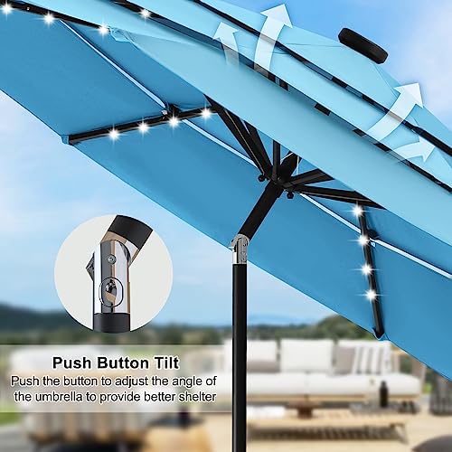 ABCCANOPY Solar Led Patio Umbrellas 3-Tiers 11FT (Turquoise)