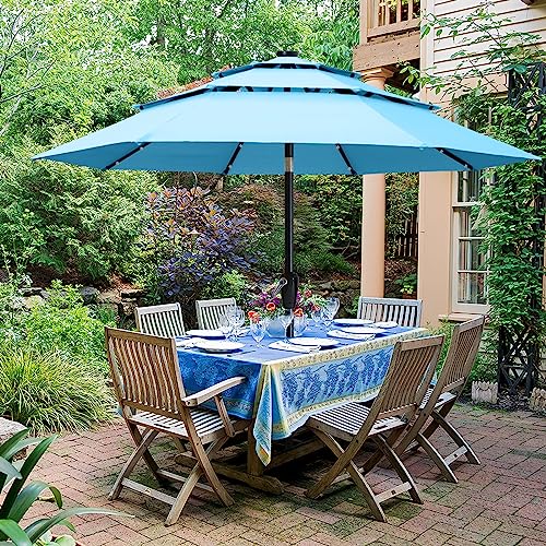 ABCCANOPY Solar Led Patio Umbrellas 3-Tiers 11FT (Turquoise)