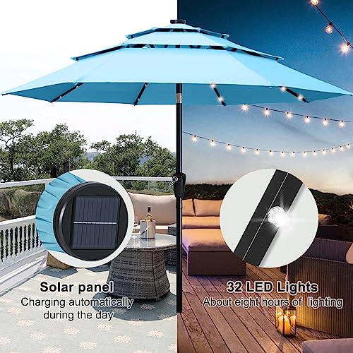 ABCCANOPY Solar Led Patio Umbrellas 3-Tiers 11FT (Turquoise)