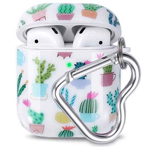 Airpods Case Cover, Olytop Cute Cactus Airpods 2nd 1st Generation Protective Case Cover Hard Skin iPods 2/1 Cover Women Girl for Apple Airpods 2nd 1st Gen with Keychain -Cactus