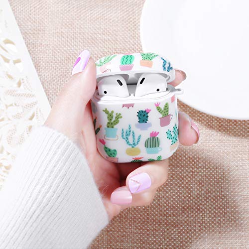 Airpods Case Cover, Olytop Cute Cactus Airpods 2nd 1st Generation Protective Case Cover Hard Skin iPods 2/1 Cover Women Girl for Apple Airpods 2nd 1st Gen with Keychain -Cactus