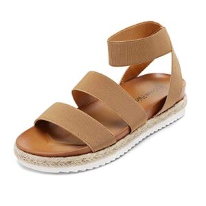 dream pairs women's open toe elastica ankle strap espadrille dressy flatform wedge sandals elastic ankle strap platform sandals, jimmie, camel, size 7