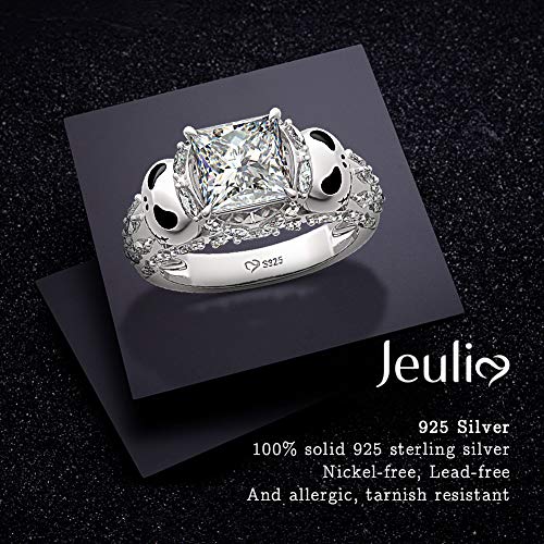 Jeulia Jack Skellington Rings Women Nightmare Before Christmas Skull Rings 925 Sterling Silver Princess Cut Band Ring Anniversary Promise Romantic for Her Teen Girls (6)