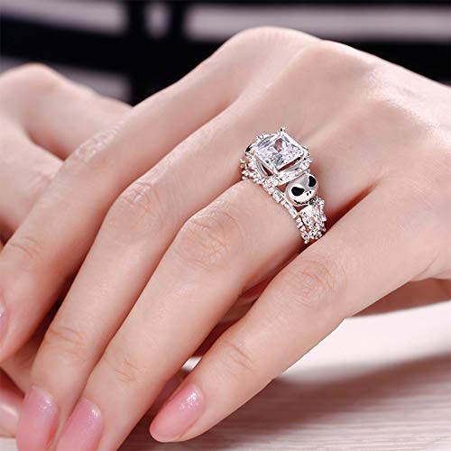 Jeulia Jack Skellington Rings Women Nightmare Before Christmas Skull Rings 925 Sterling Silver Princess Cut Band Ring Anniversary Promise Romantic for Her Teen Girls (6)