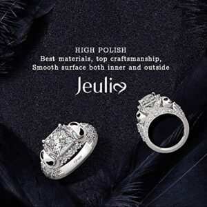 Jeulia Jack Skellington Rings Women Nightmare Before Christmas Skull Rings 925 Sterling Silver Princess Cut Band Ring Anniversary Promise Romantic for Her Teen Girls (6)