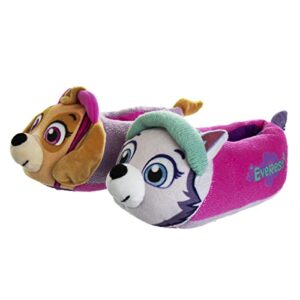 nickelodeon girls’ paw patrol slippers – plush fuzzy slippers: everest, sky (toddler/kid), size 11/12, skye/everest