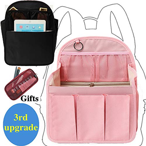 (New 3rd UPGRADE) Nylon Backpack Organizer Insert large, Backpack Organizer Insert , Women Backpack For Mummy Coach MCM LV JanSport Anello (Large, Pink) …