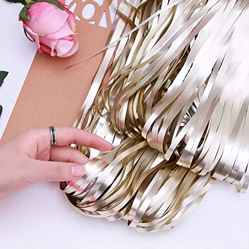 Champagne Gold Backdrop Curtains -6.5x9.8 feet, Pack of 2 | LILF Matte Foil Fringe Curtain Tinsel Streamers Backdrop with Non-Marking Tape for Birthday Bachelorette Party Decoration Photo Booth Props