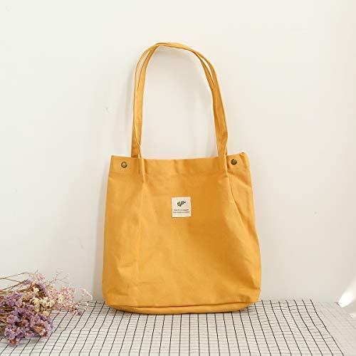 Canvas Tote Bag for Women Girls Washable, Reusable Carry Shoulder Bag With Inner Pocket(Yellow)