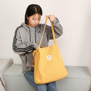 Canvas Tote Bag for Women Girls Washable, Reusable Carry Shoulder Bag With Inner Pocket(Yellow)