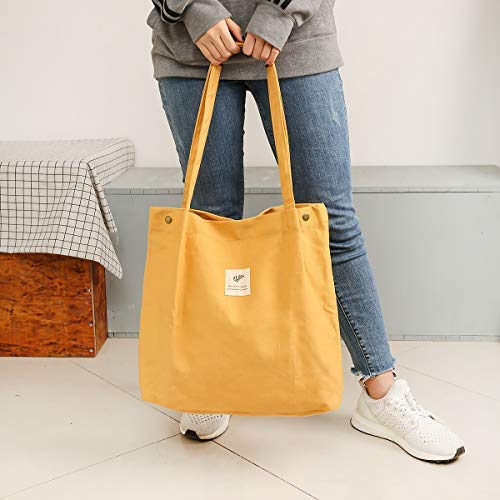 Canvas Tote Bag for Women Girls Washable, Reusable Carry Shoulder Bag With Inner Pocket(Yellow)