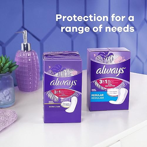 Always 3-In-1 Xtra Protection, Daily Liners For Women, Extra Long, With Leakguard + Rapid dry, Deodorizing, 48 Count x 3 Packs (144 Count total)