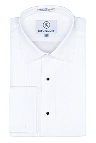 Sir Gregory Men's Regular Fit Tuxedo Shirt 100% Cotton Laydown Collar French Cuff 1/4 Inch Pleat 16.5 Neck 32/33 Sleeve White