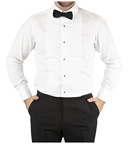 Sir Gregory Men's Regular Fit Tuxedo Shirt 100% Cotton Laydown Collar French Cuff 1/4 Inch Pleat 16.5 Neck 32/33 Sleeve White