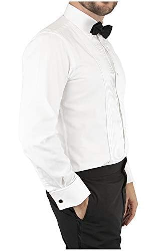 Sir Gregory Men's Regular Fit Tuxedo Shirt 100% Cotton Laydown Collar French Cuff 1/4 Inch Pleat 16.5 Neck 32/33 Sleeve White