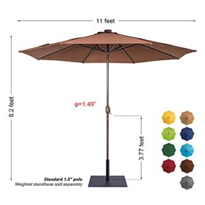 SUNDALE OUTDOOR 11FT 40 LED Lights Aluminum Patio Market Umbrella with Crank, Garden Pool Solar Powered Lighted Parasol, No Tilt (Coffee)