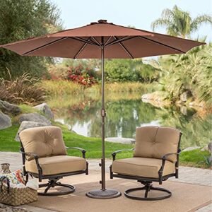 SUNDALE OUTDOOR 11FT 40 LED Lights Aluminum Patio Market Umbrella with Crank, Garden Pool Solar Powered Lighted Parasol, No Tilt (Coffee)