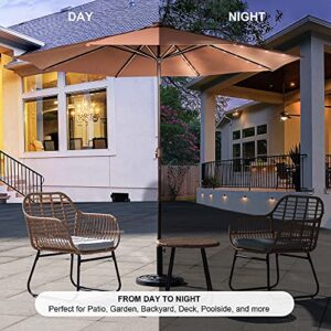 SUNDALE OUTDOOR 11FT 40 LED Lights Aluminum Patio Market Umbrella with Crank, Garden Pool Solar Powered Lighted Parasol, No Tilt (Coffee)