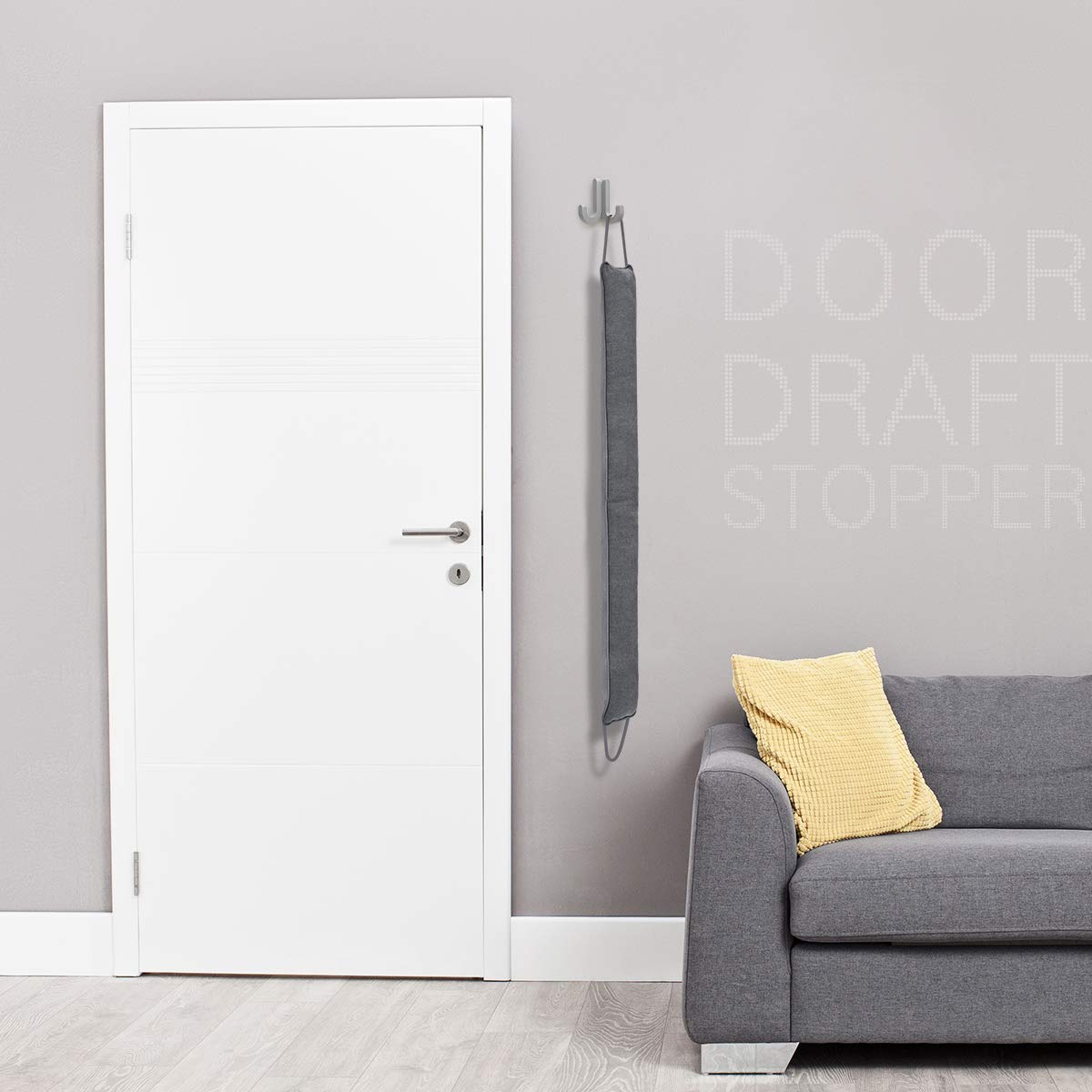 Tuffen Door Draft Stopper 37”, Weighted Under Door Noise Air Blocker, Heavy Duty Sound Proof Draft Guard Door Gap Blocker with Hook Tape for Doors and Windows, 2.3lbs (Grey)