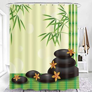 EARVO Spa Theme Shower Curtain, Bamboos Basalt Massage Stones Physical Therapy Enjoy Relaxing Time for Family Bathroom Decor Water-Repellent Cloth with Hooks, 72x72 inches LHEA784-72