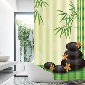 EARVO Spa Theme Shower Curtain, Bamboos Basalt Massage Stones Physical Therapy Enjoy Relaxing Time for Family Bathroom Decor Water-Repellent Cloth with Hooks, 72x72 inches LHEA784-72