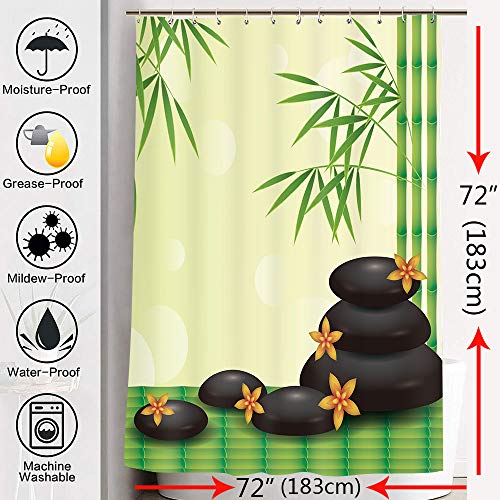 EARVO Spa Theme Shower Curtain, Bamboos Basalt Massage Stones Physical Therapy Enjoy Relaxing Time for Family Bathroom Decor Water-Repellent Cloth with Hooks, 72x72 inches LHEA784-72