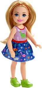 barbie club chelsea doll, 6-inch blonde with dinosaur-themed look, (gmr96)