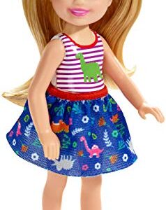 Barbie Club Chelsea Doll, 6-inch Blonde with Dinosaur-Themed Look, (GMR96)