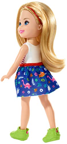 Barbie Club Chelsea Doll, 6-inch Blonde with Dinosaur-Themed Look, (GMR96)