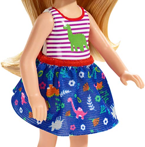 Barbie Club Chelsea Doll, 6-inch Blonde with Dinosaur-Themed Look, (GMR96)