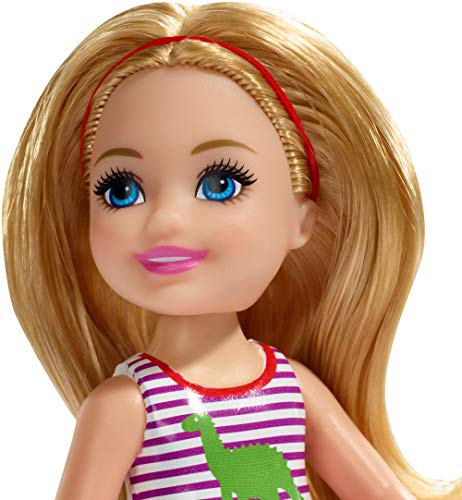 Barbie Club Chelsea Doll, 6-inch Blonde with Dinosaur-Themed Look, (GMR96)